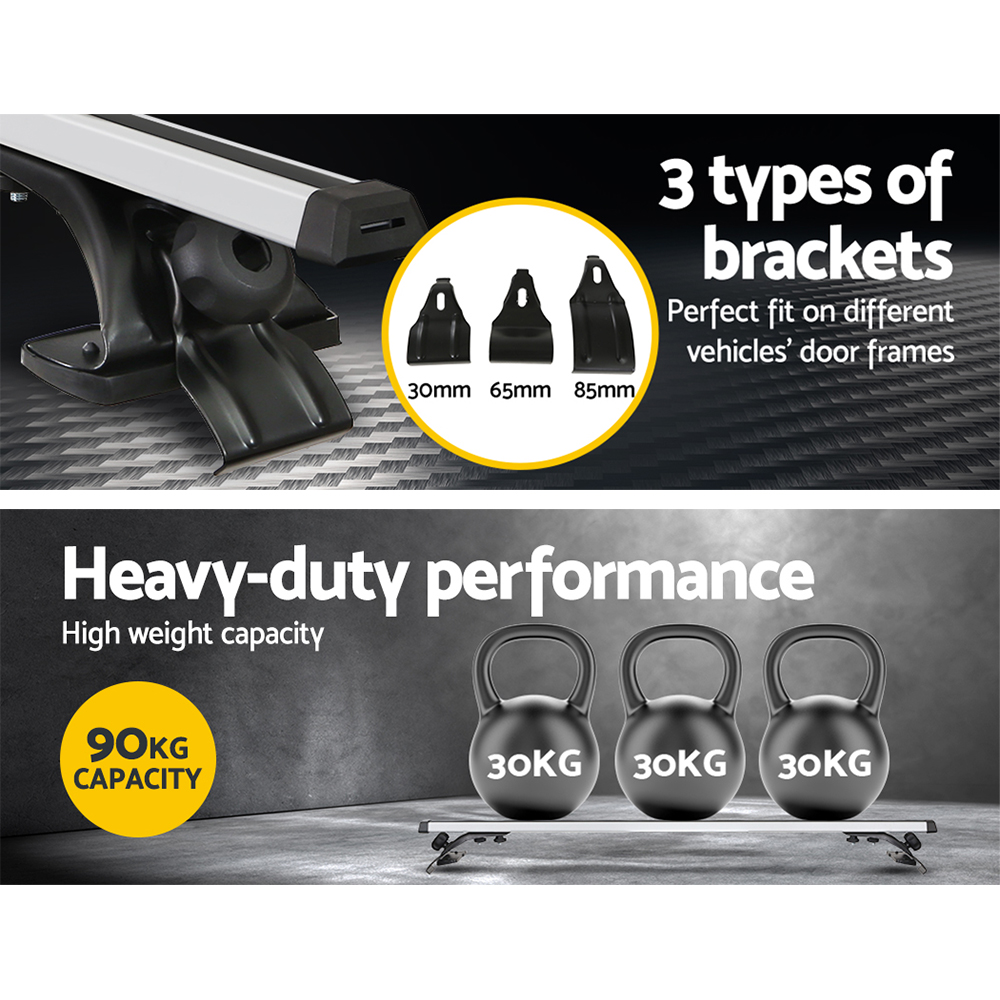 Universal Car Roof Rack 1450mm Cross Bars Aluminium Silver Adjustable ...